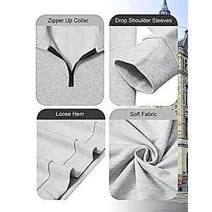 Womens Oversized Half Zip Pullover Sweatshirt Long Sleeve V Neck Sweatshirts Quarter Zip Teen Girls Fall Y2K Clothes Trendy Drop Shoulder Loose Fit Outfits Grey