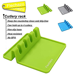 Silicone kitchenware mat-multi-spoon rack for kitchen countertops, cutlery rack with drip pad, suitable for cooking utensils such as barbecue tongs, spoons, etc., essential for party kitchens (green)