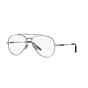 Ray-Ban RX8225V Aviator Titanium Pilot Prescription Eyewear Frames, Silver/Demo Lens, 55 mm