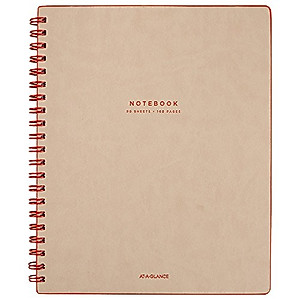 AT-A-GLANCE Collection Twin Wire Notebook, Ruled, 80 Sheets, 11" x 8 1/4", Tan/Red (YP14107)