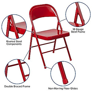 Flash Furniture 2 Pack HERCULES Series Double Braced Red Metal Folding Chair