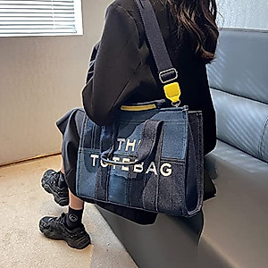 Denim Tote Bags for Women Handbag Tote Purse with Zipper Denim Crossbody Bag for Office, Travel, School