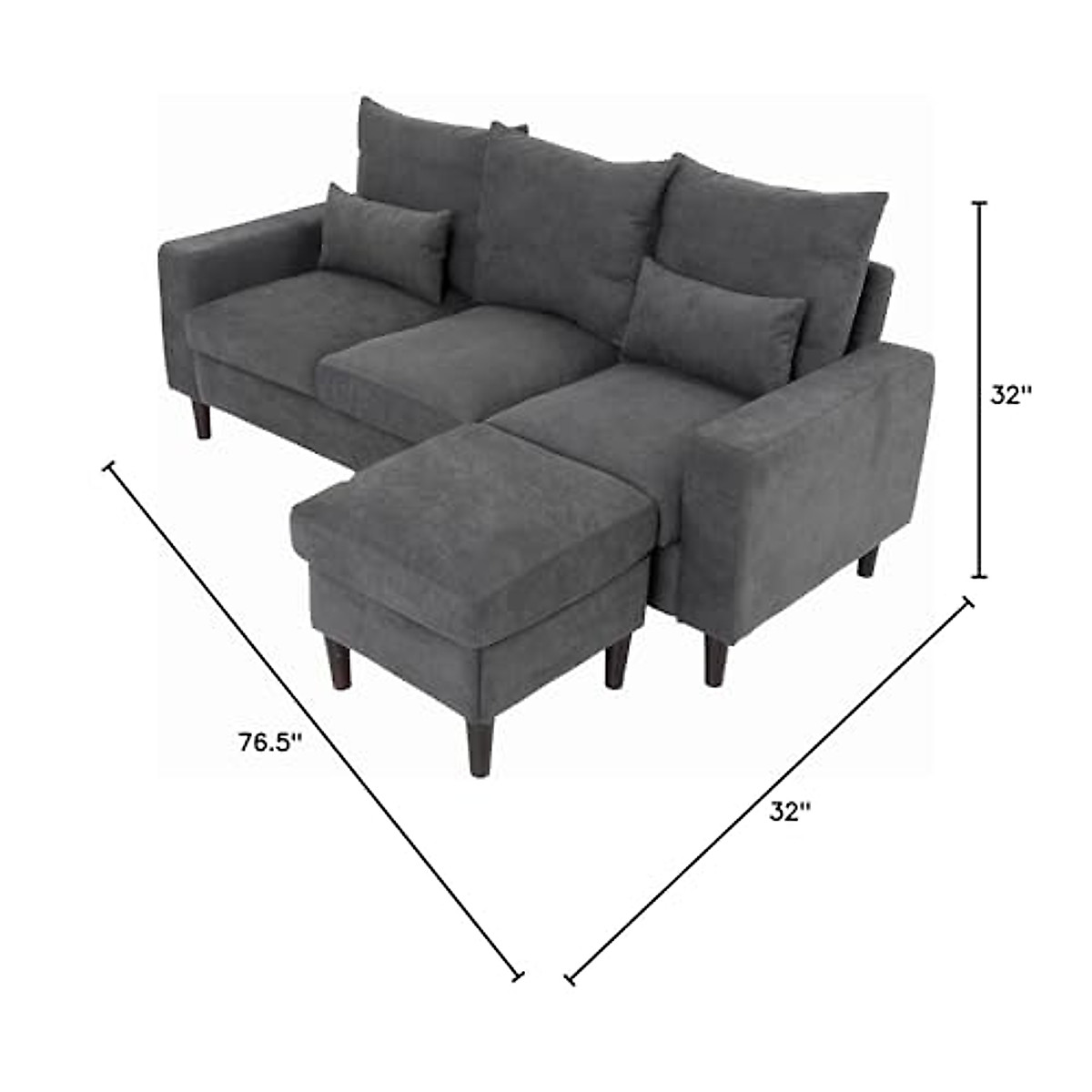 Panana Convertible Sectional Sofa Small Couch L-Shaped 3 Seat Linen Fabric Sofa for Small Space (Grey)