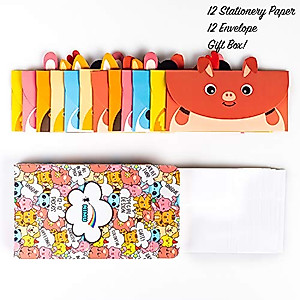 NIMU 12 Pieces Animal Stationery Paper With 12 Piece Envelope Gift For Kids,12 Assorted Animal Cards Boxed Cute Animals Design Ideal For Greeting,Thank You,Birthday,Motivational, Holiday Cards Prime