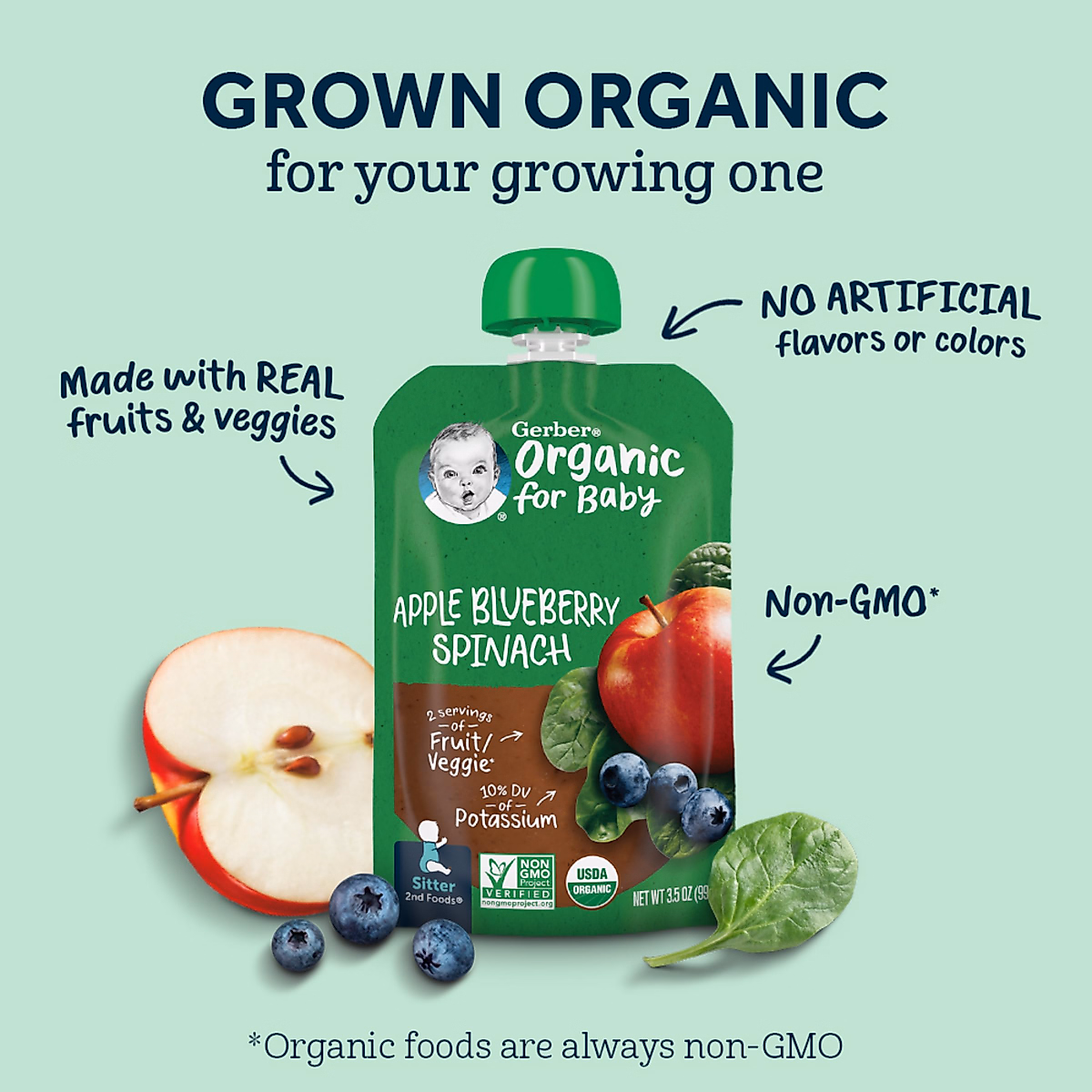 Gerber 2nd Foods Organic for Baby Puree Blend Pouches Variety Pack, Fruit & Veggie Favorites (Variety)