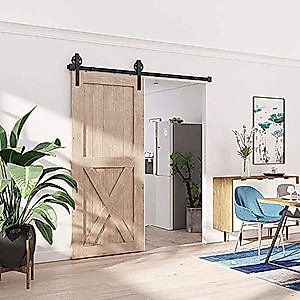 ZEKOO 7.5 FT Barn Door Hardware Kit,Sliding Door Hardware for Single Barn Door, Heavy Duty Black Steel Big Black Wheel Hanger,Heavy Duty,Slide Smoothly Quietly,Easy Install