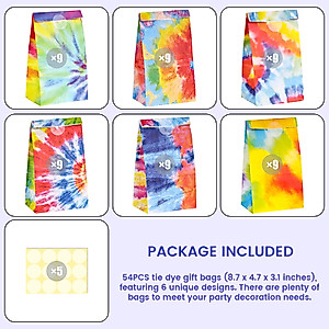 VGOODALL 54PCS Party Favor Bags, Treat Bags Goodie Bags Tie Dye Gift Bags for Kids Birthday Party Retro Party Decorations 6 Designs