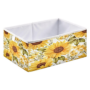 Bulletgxll Yellow Sunflower Cube Storage Bins 11x11x11 inch Collapsible Fabric Storage Baskets , Large Toy Clothes Organizer Box for Bedroom, Living Room, Study Room