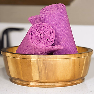 Extra Long (36 Inches) Exfoliating Bath Cloth (3 Pack) Gray, White, and Magenta Nylon Bath Towel, Stitching on All Sides for Added Durability