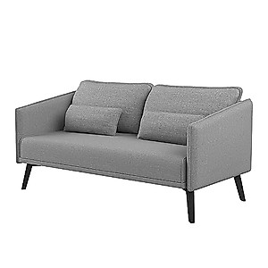 Lonkwa Loveseat Couch Sofa 59", Upholstered Couches for Living Room, Modern Fabric Love Seat, Mid Century 2 Seate Small Sofa with 2 Pillows - Small Space Office Bedroom Apartment, Light Grey