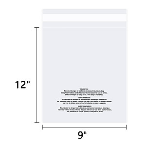 iMailer - 200 Count - 9" x 12" Clear Plastic Poly Bags with Suffocation Warning Self Seal for A4, Documents, Clothing, Shipping, Packaging - Resealable Adhesive, Not Strong