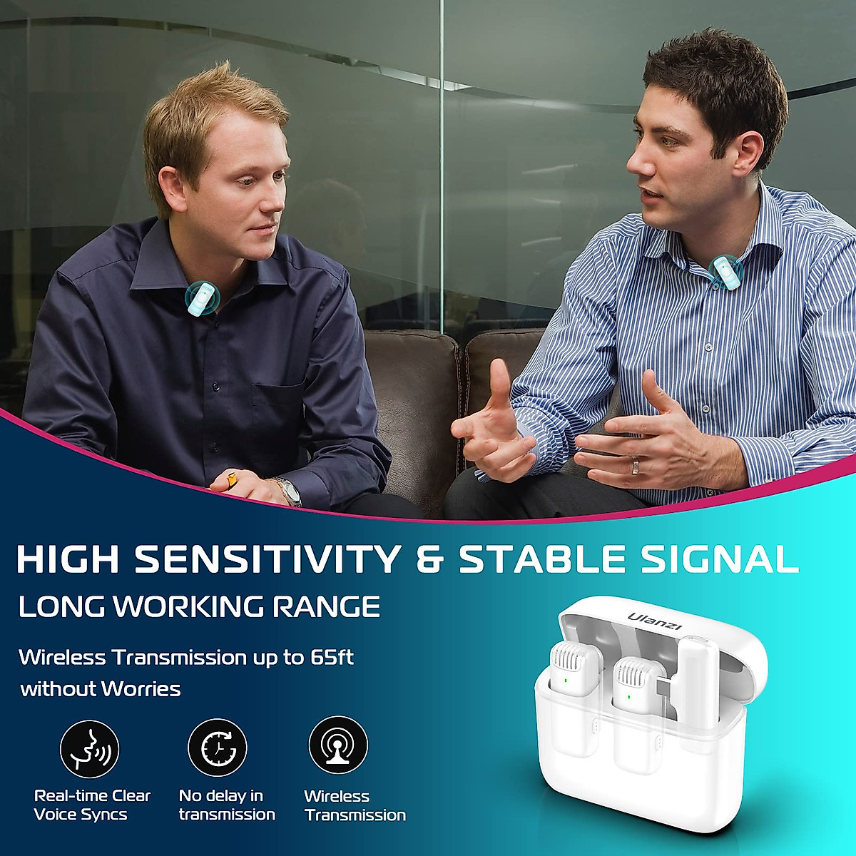 ULANZI J12 Wireless Lavalier Microphone for USB C Phone White, 2-in-1 Plug-Play Mic with Charging Case for Phone Video Recording Interview Youtubers Vloggers, 65ft Transmission Range