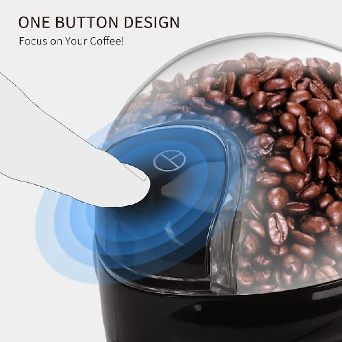 Coffee Grinder Electric, 60g/2oz Large Capacity, Aigostar Coffee Bean Grinder Spice Grinder with One Touch Operation, Cleaning Brush Included, Black