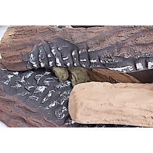 Chesio Ceramic Fire Log Set - 10 Piece Indoor Fireplace Logs - Complete with Rockwool Glowing Embers