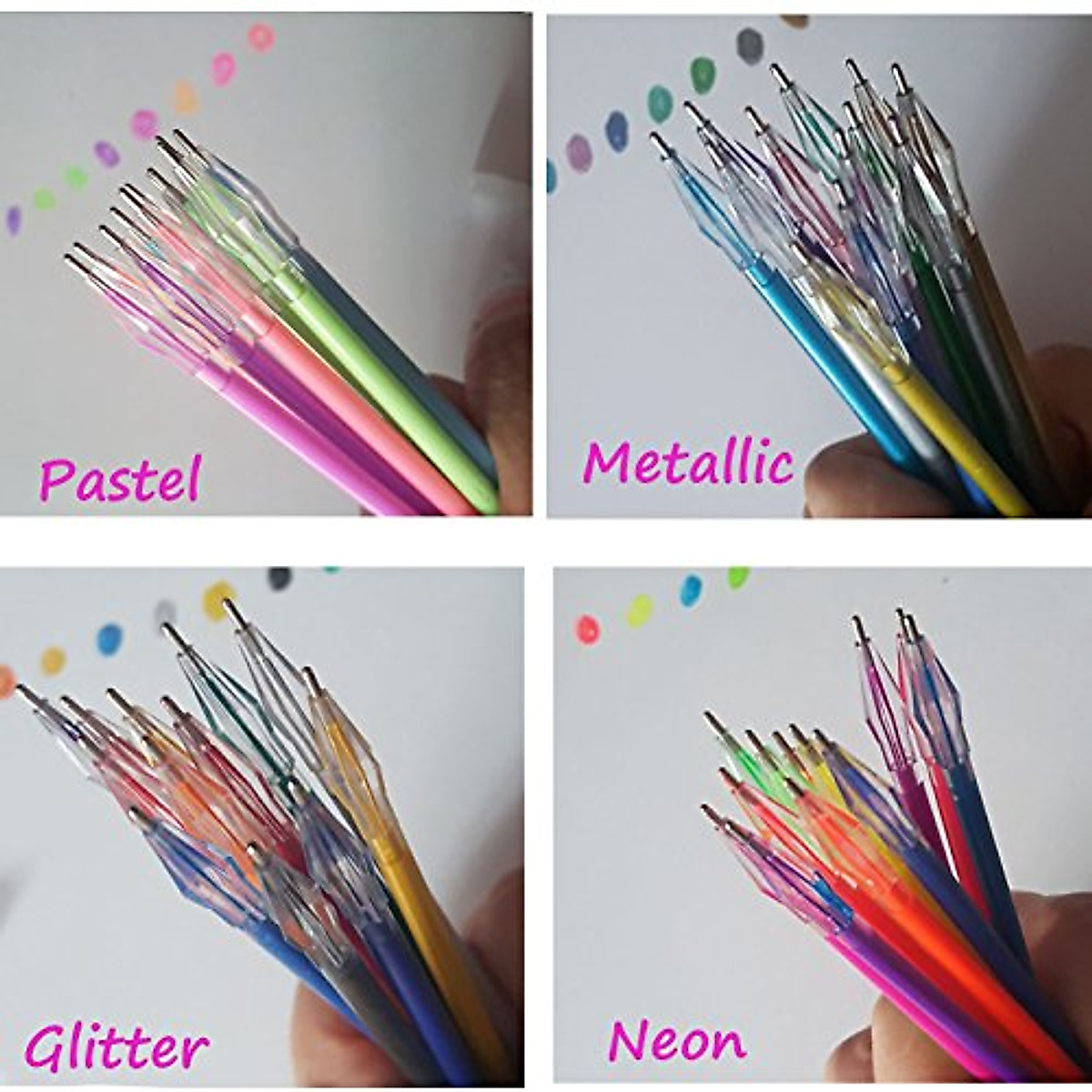 Colorful Gel Pen Refills, Zzmart Ultra Fine Point 48 Color Gel Pens Refills with Diamond Tip, Greater for Crafting, Doodling, Drawing, Kids and Adult Coloring Book - (Glitter, Neon, Pastel, Metallic)
