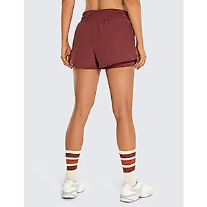 CRZ YOGA Women's Mid Waisted Workout Running Shorts with Liner 3'' - 2 in 1 Athletic Sport Tennis Gym Shorts Zip Pocket Black Small