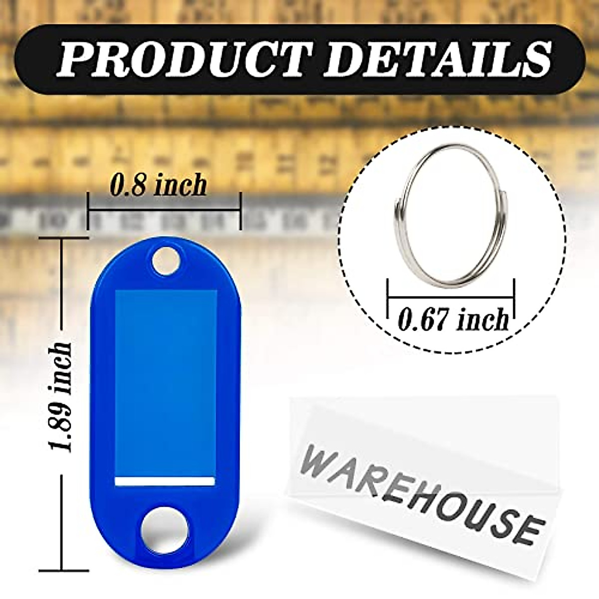 Sukh 70 Pcs Key Ring Tags - Key Tags Plastic 10 Assorted Colours of Key Ring Tags,Identifiers,Name Tags and Labels,Adapt to USB Drive,Keys,Pets,Bags,Clothes Racks and Drawers,Rectangular 2.1x4.6cm