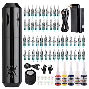 STIGMA Wireless Tattoo Gun Tattoo Kit Complete with 50pcs Tattoo Cartridge Needles 1400mAh Tattoo Battery 5 Colors Ink Set with Accessories STP29KITP199-1