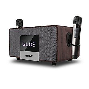 RHM K222 Karaoke Machine with 2 UHF Wireless Microphones & 5 Sound Modes, Support Optical/Bluetooth/AUX/USB/PC, Wooden Home Karaoke Singing Machine for TV, Home, Karaoke, Singing Party, Christmas