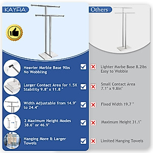 Kayfia 40" Standing Towel Rack with Weighted Marble Base, Width Adjustable & Taller Bathroom Towel Rack Stand, 2-Tier Towel Racks for Bathroom, Multiple Spaces Stainless Steel Brushed Finish