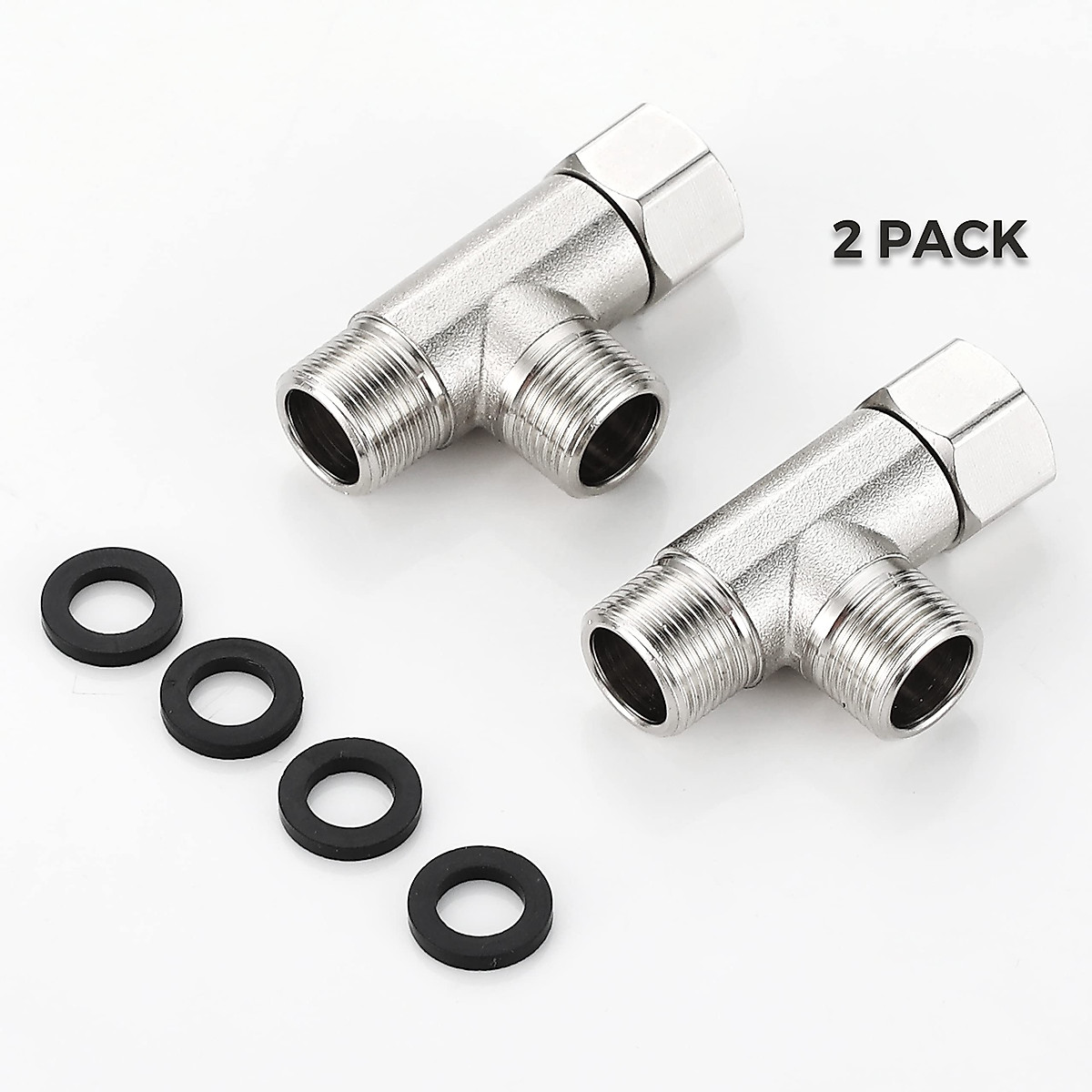 3/8 Compression Tee Valve, Standard Angle Tee Valve, 2 PCS Brass Tee Adapter 3 Way Valve Compression 3/8'' Inlet and 3/8'' Outlet, Brass Angle Stop Valve, 3/8 Add-A-Tee Valve Connector