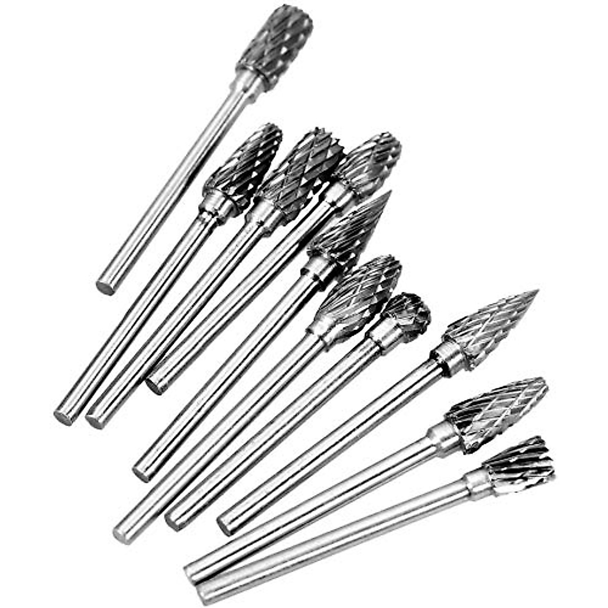 ASNOMY Double Cut Carbide Rotary Burr Set - 10 Pcs 1/8" Shank, 1/4" Head Length Tungsten Steel for Die Grinder Drill, Metal Carving,Polishing,Engraving,Drilling