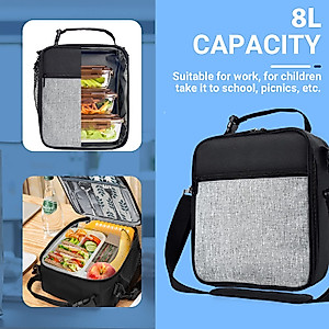 Insulated Lunch Bag for Teen Boys Girls, Women Men Lunch Box, Adults Lunch Bag Leakproof Portable with Removable Shoulder Strap for Office Camping Hiking Outdoor Beach Picnic-Black Gray