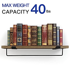 Vppiis Floating Shelves for Bedroom Bathroom, Nature Wood Wall Mounted Book Shelf, Wall Shelves Storage for Living Room Kitchen Office with Towel Rack and 2 Hooks Set of 4