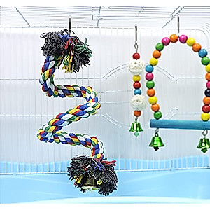 WishLotus Bird Perches, Parrot Colorful Climbing Rope Swing Toys Parrot Stand with Bell and Hanging Clip for Parrots, Budgies, Macaws, Parakeets, and Other Small Birds. (100cm)