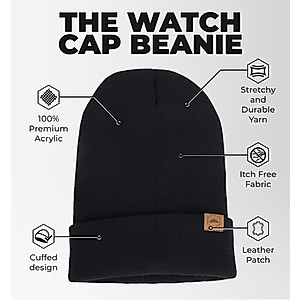 Tough Headwear Cuffed Beanie Hats for Men - Winter Beanies for Women - Toboggan Hat - Mens Winter Knit Hat - Stocking Cap Black