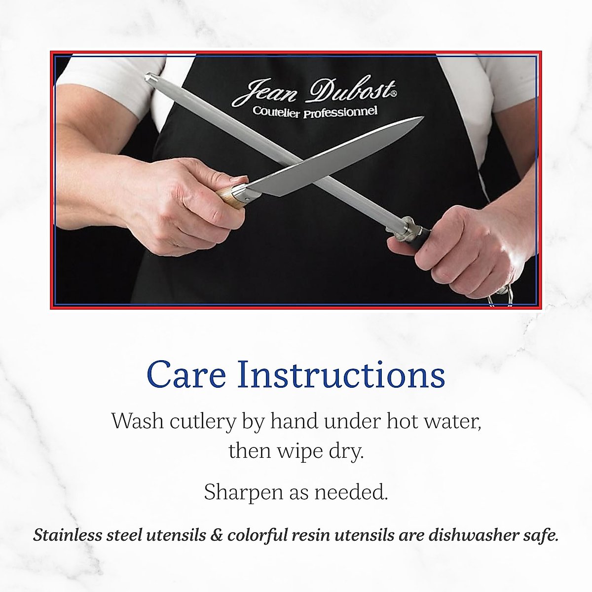 Laguiole Jean Dubost - 6 Steak Knives Set - Pearl Color - in 15/10 Stainless Steel - Serrated Blade