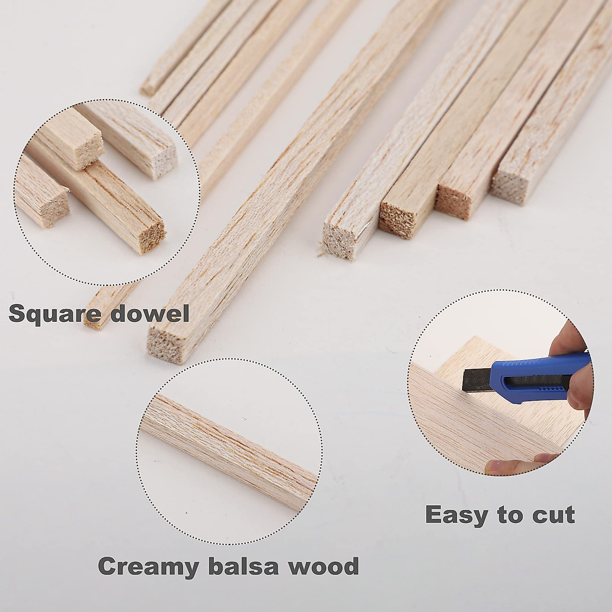 150 Pieces Balsa Wood Sticks Hardwood Square Wooden Craft Dowel Rods Unfinished Balsa Wood Sheets 12 Inch Thin Wood Strips 1/4 Inch 1/8 Inch for Crafts DIY Projects Models Making Supplies