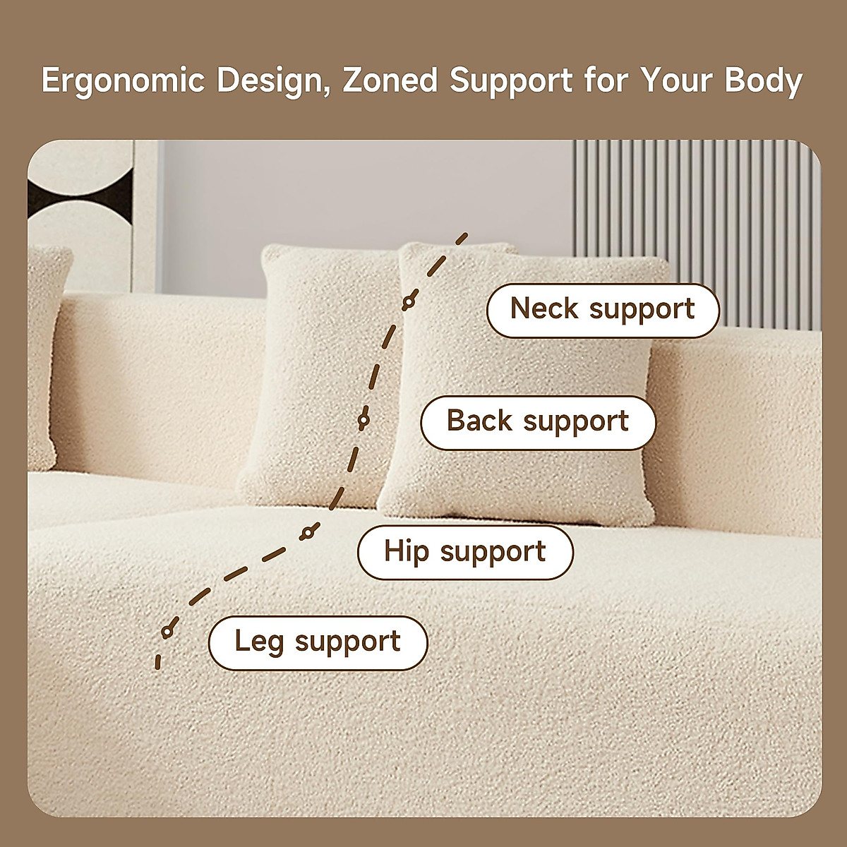 VASOENY 105.5 X 60.2'' L Shaped Sectional Sofa, Sherpa Fabric L Shaped Couch, 3 Seat Corner Sofa Couch, Modern Upholstered Couch with 4 Pillow Left Hand Lounge for Living Room, Office