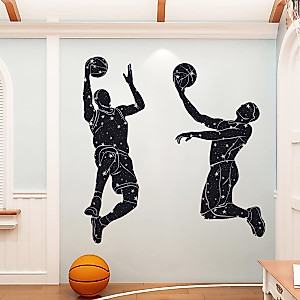 WOYINIS Creative Stars Basketball Player Silhouette Wall Decal Sport Theme Wall Stickers Peel and Stick Basketball Wall Art Mural Sticker for Kids Room Playroom Nursery, Astronomical Background