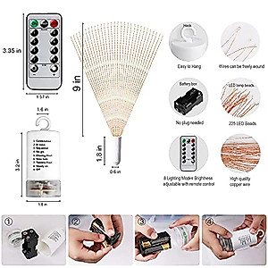 2 Pack Starburst String Lights Christmas Lights, 225 LED 8 Modes Dimmable with Remote Control, Waterproof Copper Wire Decorative Hanging Starburst Lights for Party Patio Garden Decoration (Warm White)