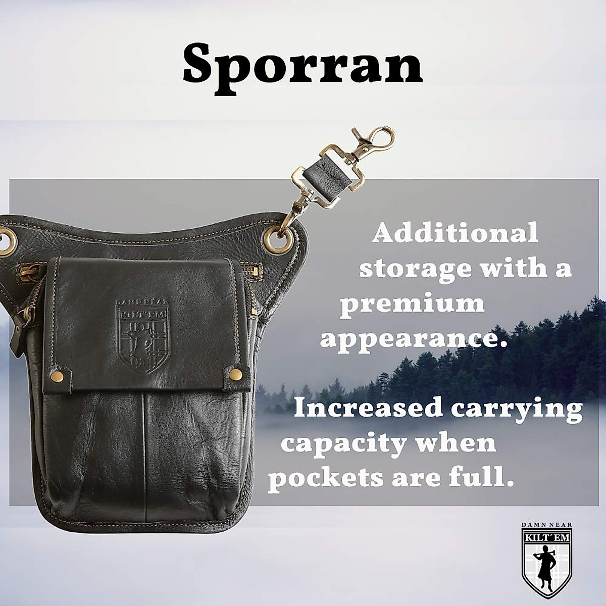 Damn Near Kilt 'Em Premium Black Leather Sporran Kilt Accessory