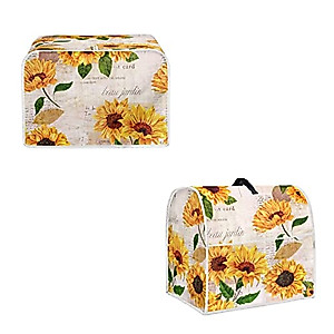 Gomyblomy Vintage Sunflowers 4 Slice Toaster Cover, Kitchen Aid Mixer Protective Cover with Handle & Pocket, Multifunctional Dust Cover for Small Appliances, Kitchen Decoration