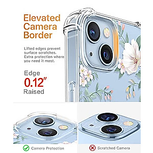GVIEWIN Compatible with iPhone 14 Case with Screen Protector + Camera Lens Protector, Soft Shockproof Clear Floral Phone Protective Cover for Women, Flower Pattern Design 6.1" (Magnolia/White)