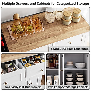 GAOMON Kitchen Island Car with Storage, Wood Top Rolling Mobile Carts on Wheels with Drawer and Storage Cabinet, White