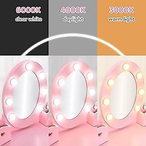 Wpond Kids Vanity Set with Mirror and Drawer - Pretend Play Dress-Up Fun, Lights & Wooden Makeup Playset for Girls 4-9 Yrs, Pink