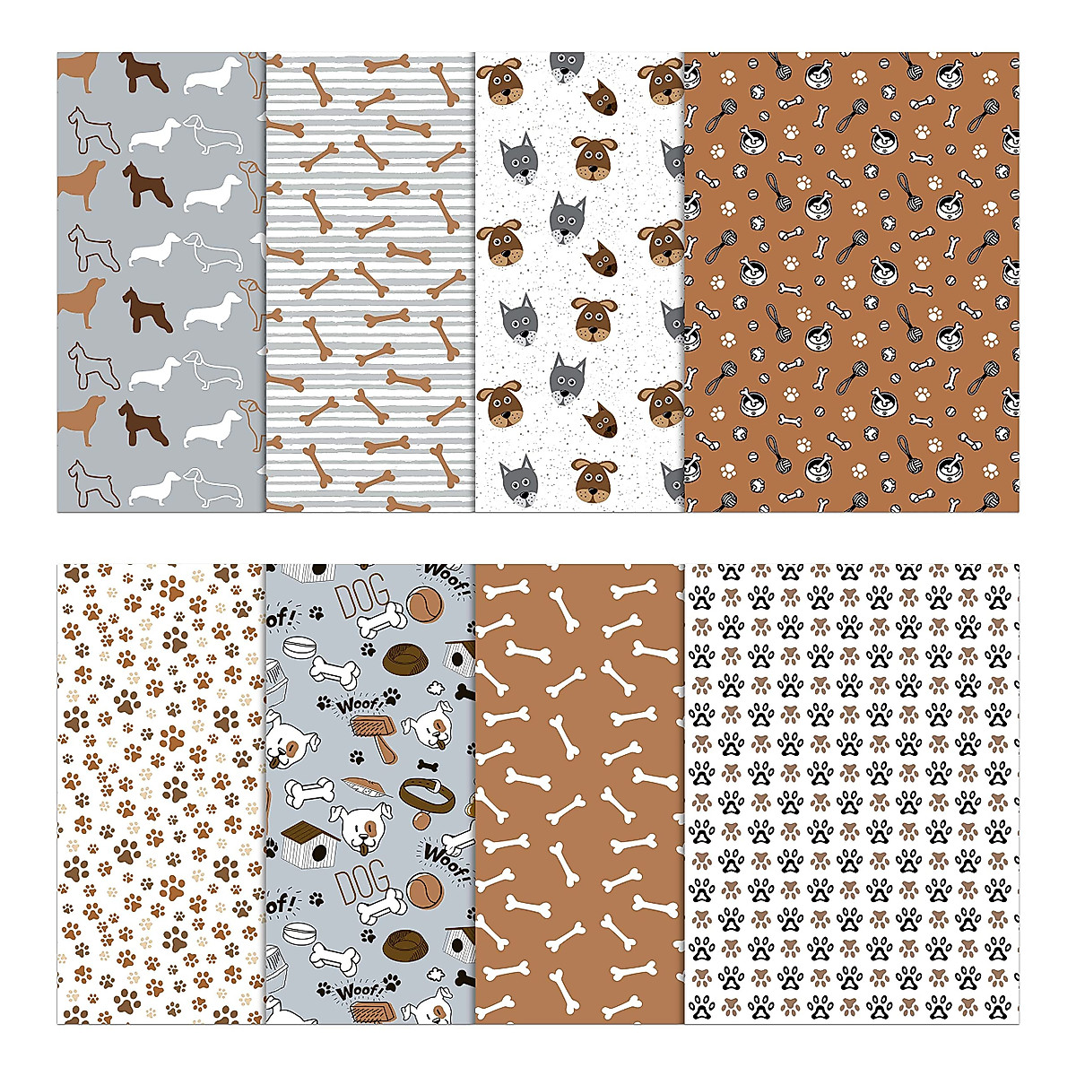 Soimoi 8 Pc Fat Quarter Bundle- Dog Print 18"x 22" DIY Patchwork- 100% Cotton Pre-Cut Quilting Fabric Gray-White- Brown