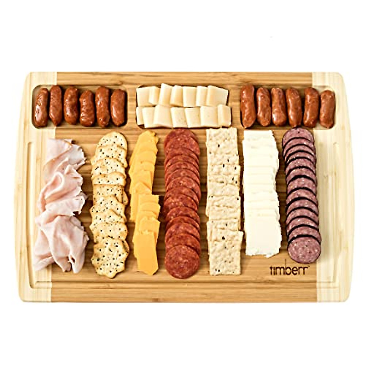 Timberr Large Charcuterie Board Organic Bamboo Cutting Board for Kitchen - Wood Chopping Block, Meat and Cheese Board 18 x 12 Inches