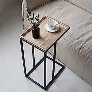 COZAYH Farmhouse C Table Couch End Table, Distressed Beaded Edge Tray Top Snack Side Table, Black F03101 0 F03101 0