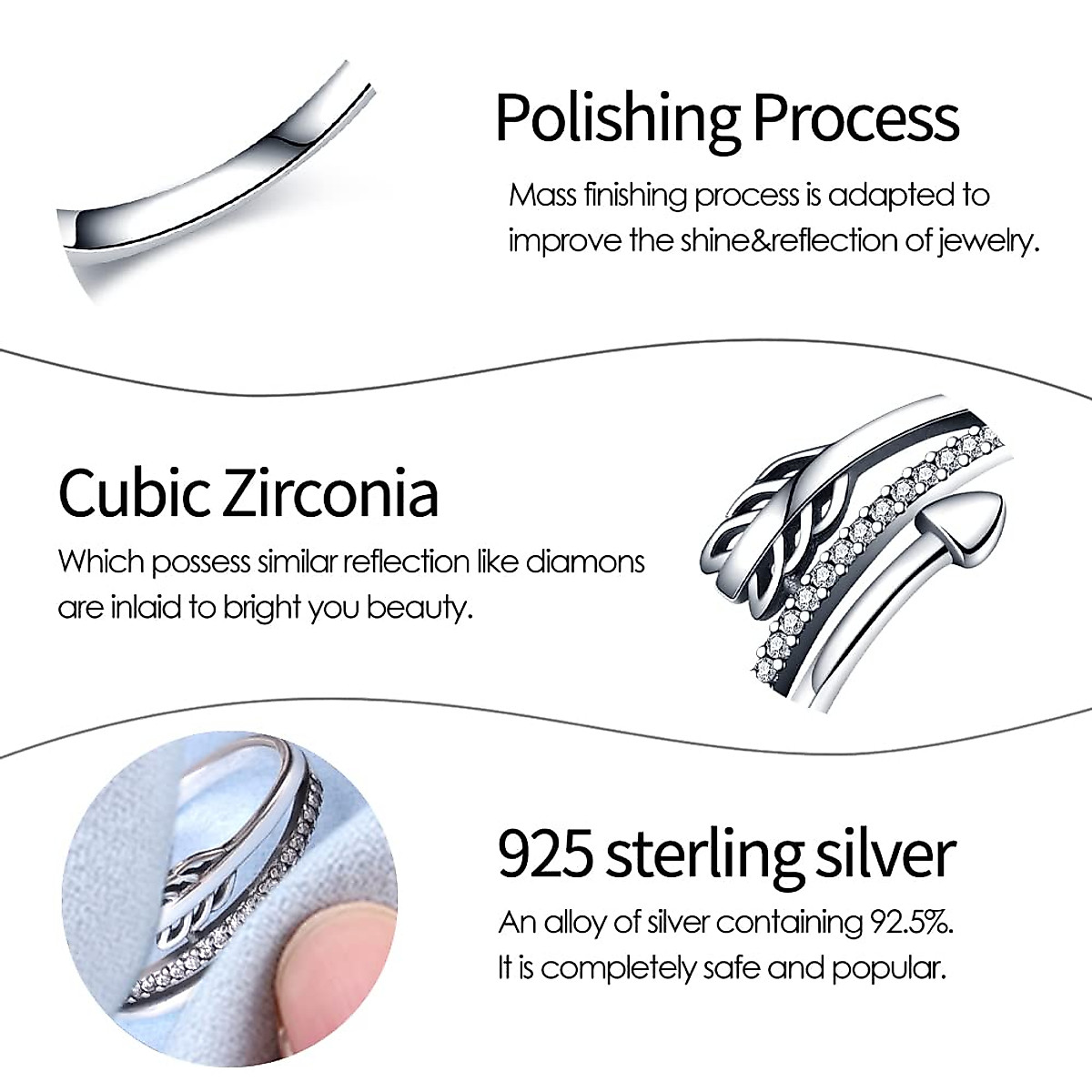 KUNSIR 925 Sterling Silver Rings Classic Cubic Zirconia Eternity Promise Statement Anniversary Wedding Bands Engagement Rings for Women Infinity Forever Love Ring Size 7-9