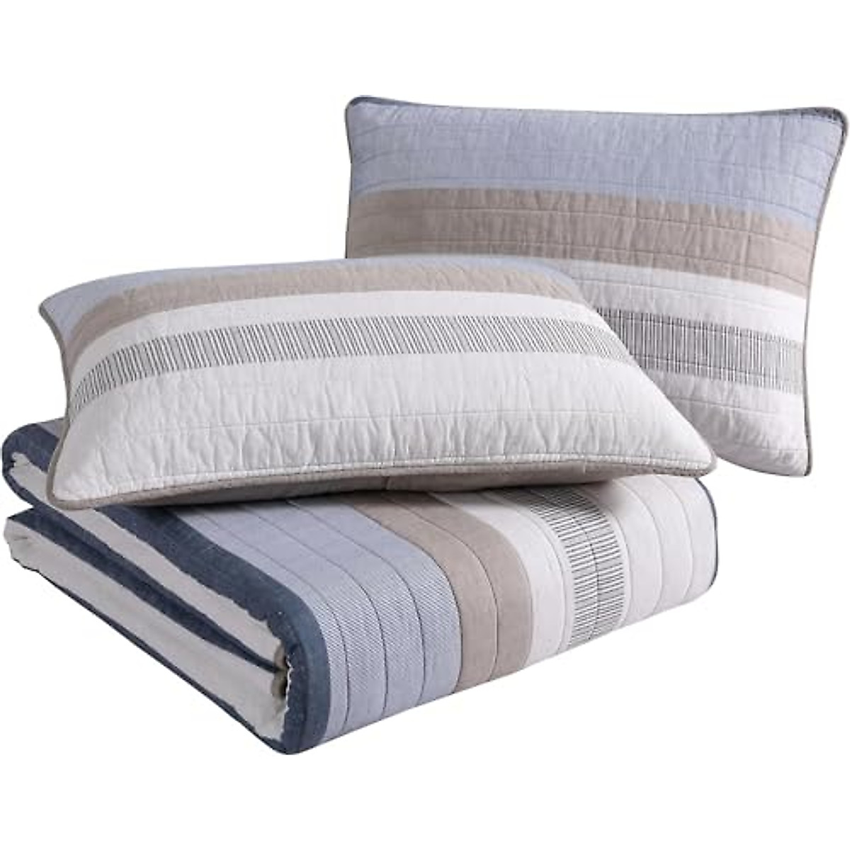 Nautica - Queen Quilt Set, Cotton Reversible Bedding with Matching Shams, Home Decor for All Seasons (Blue/Beige/White, Queen)