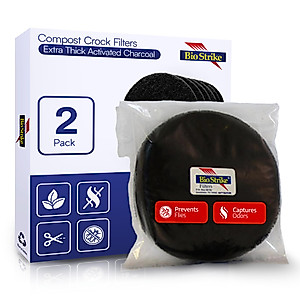 BioStrike Compost Crock - Activated Carbon Filters for Compost Bucket, Control Kitchen Odors, 5.5-inch Round, Made in USA (2 Count)