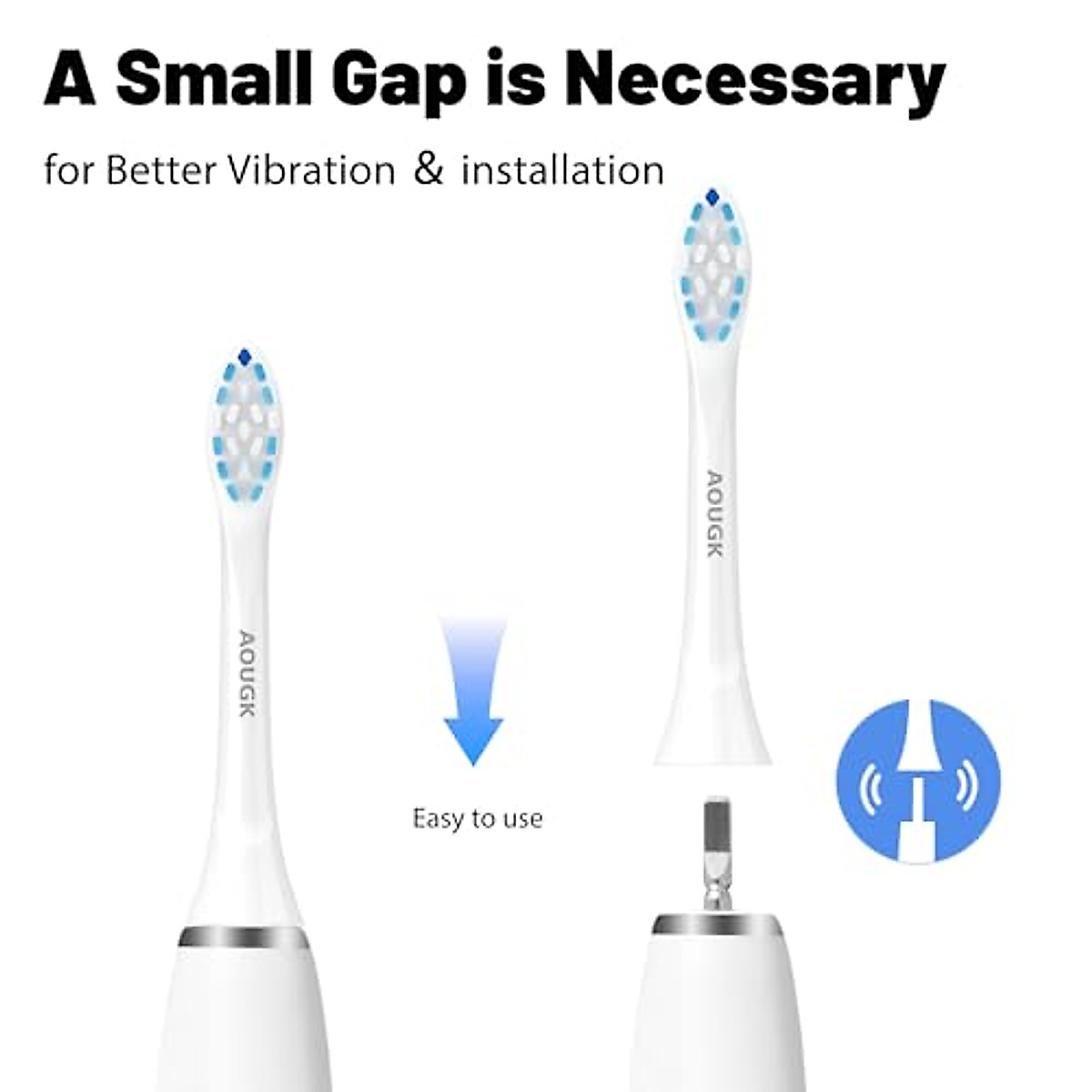 AOUGK Replacement Brush Heads Compatible with Philips Sonicare Electric Click-on Tooth Brush Handles, Toothbrush Head of Effective Cleaning and Plaque Removal, Pack of 10, White