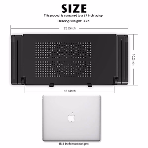 Extra Wide Adjustable Laptop Stand with Cooling Fan & Mouse Pad for 17 Inch Computer, Portable Ergonomic Lap Desk for Bed Sofa Couch Office (Aluminum Table Tray: 19", Black)