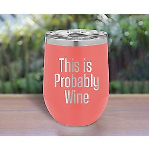 TEEAMORE Personalized Stemless Wine Cup 12oz Add Your Text Name Stainless Steel Vacuum Insulated Wine Tumbler With Lid Coral