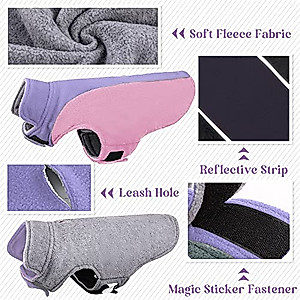 Polar Fleece Dog Sweater, Dog Apparel for Cold Weather, Reversible Soft Warm Coat with Leash Hole, Safety Reflective Strap Adjustable Hook and Loop Dog Fleece Vest for Small Medium Large Dogs(XS-3XL)